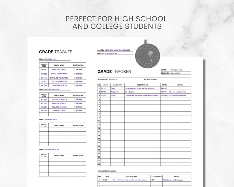Grade Tracker Printable Fillable PDF Assignment Log School Organizer ...