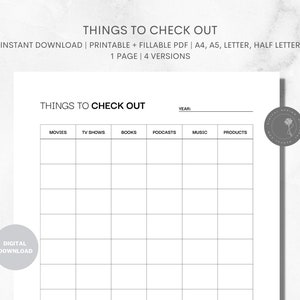 Things to Check Out Printable Template for Movie Log Music Tracker ...