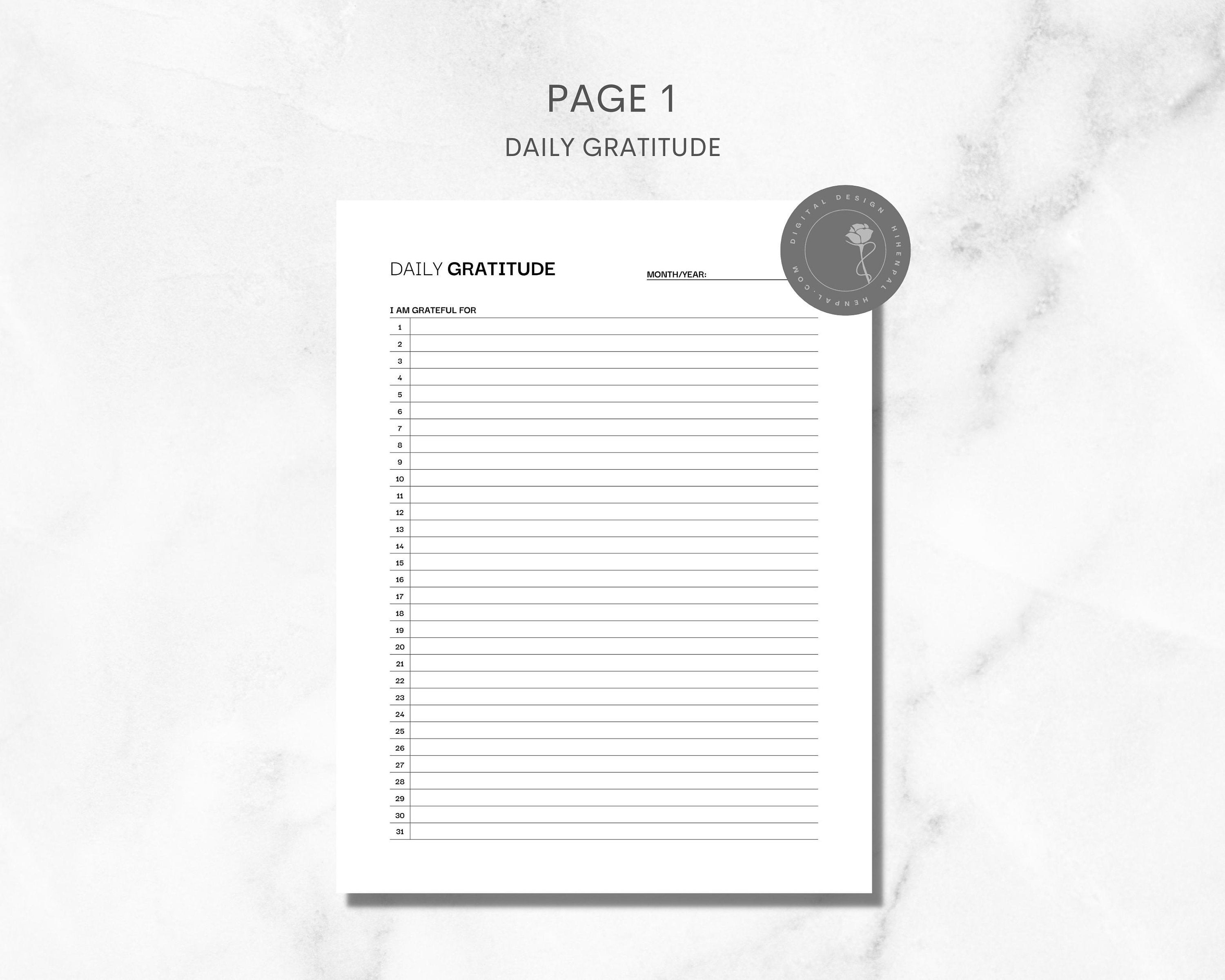 Daily Gratitude Printable Template for Self Care Daily Reflection ...