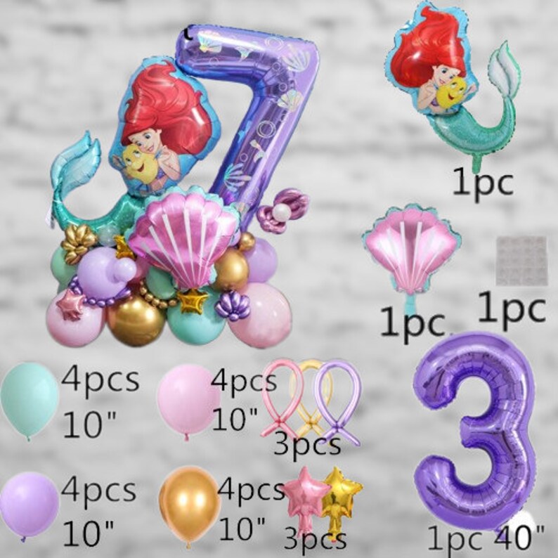 Disney Mermaid Birthday Balloon Sets, Birthday Party Decor, Party ...