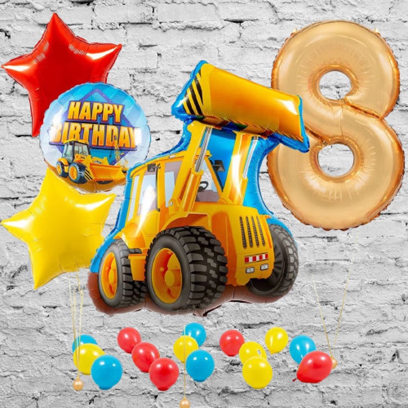 5 Pc Construction Bulldozer Birthday Balloons, Birthday Party Balloons ...