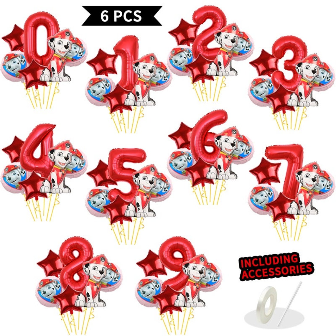 6 Pc Paw Patrol Birthday Balloons, Paw Patrol Bday Balloons, Boy and Girl Birthday Balloon ...