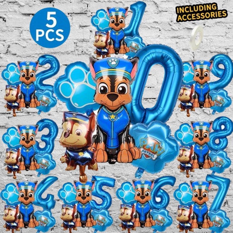 Chase Paw Patrol Birthday Balloons, 5 Pcs Paw Patrol Birthday Decor ...