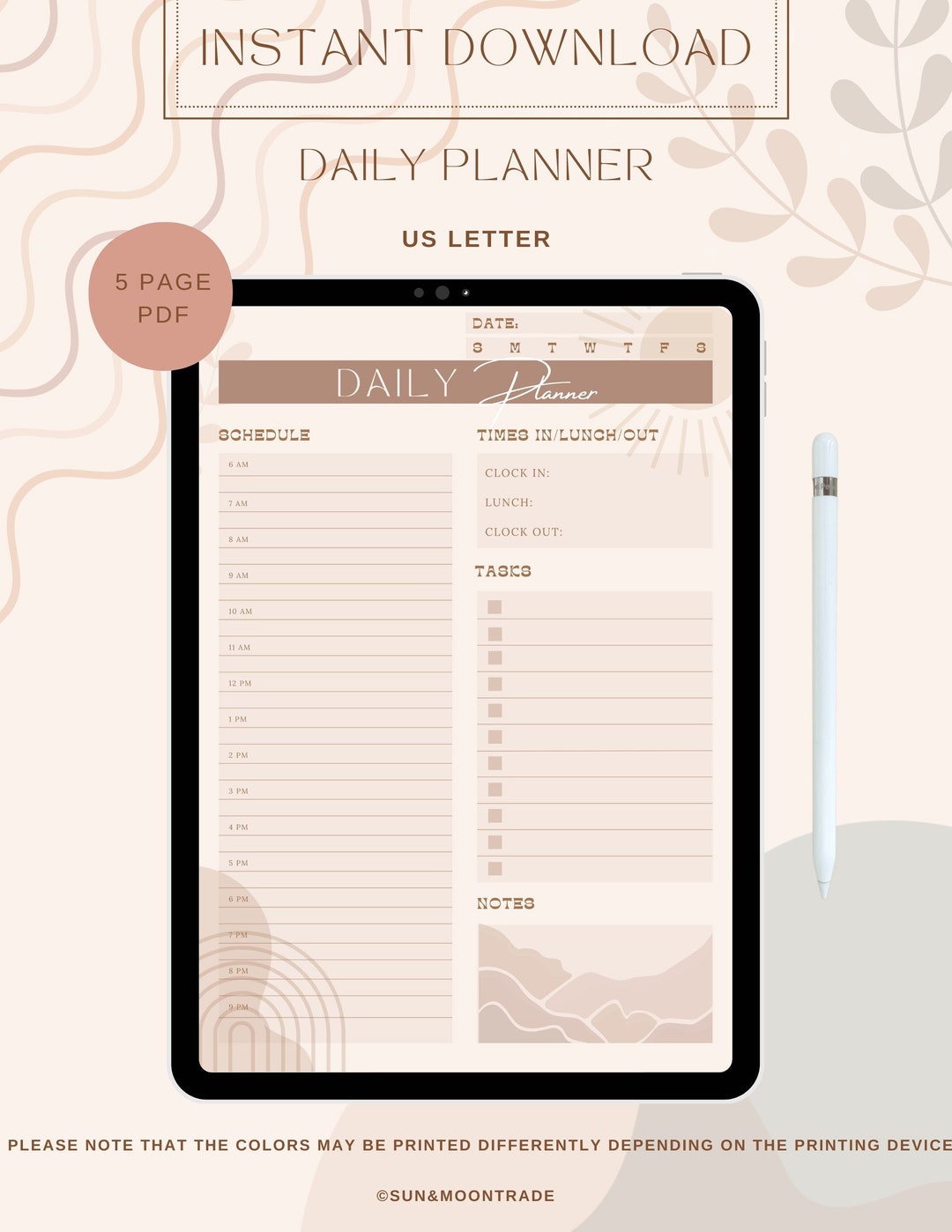 Daily Boho Planner Printable Letter File Digital Planner File - Etsy