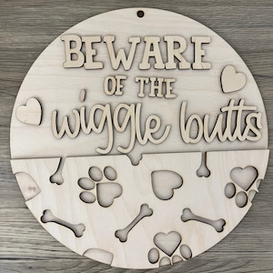 Beware of the Wiggle Butts Door Round Hanger, Handcrafted Wooden Sign ...