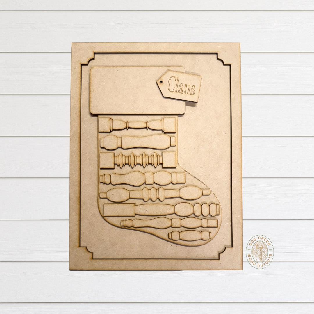 Spindle Christmas Stocking | DIY Paint Kit | Unfinished MDF Wood Cutout ...