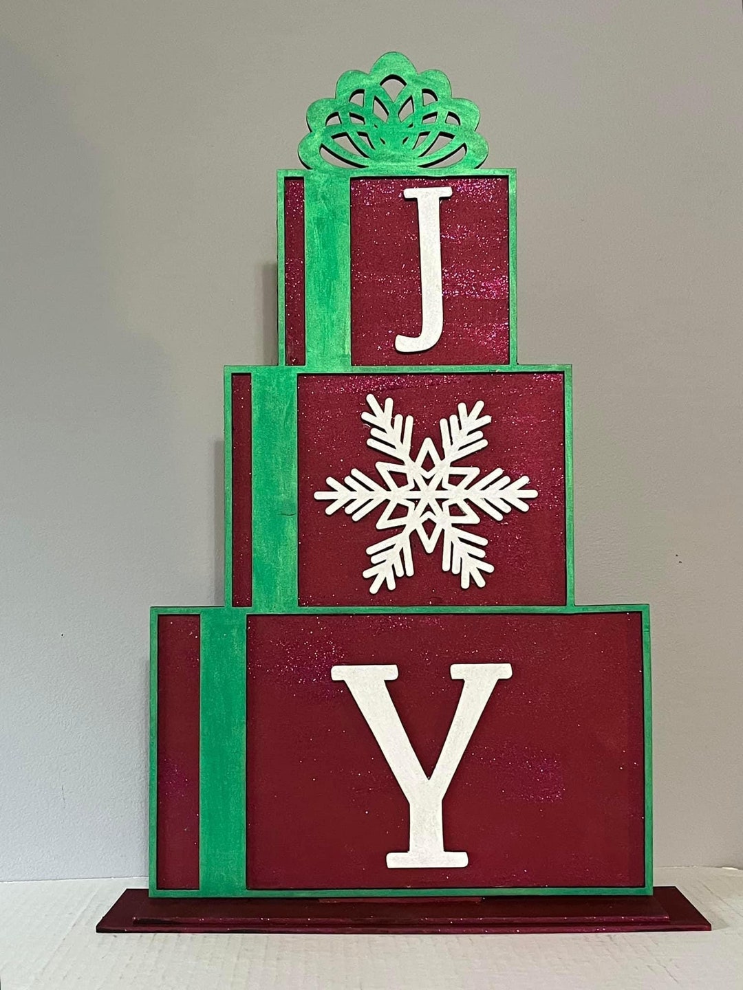 Joy Present, Handcrafted Wooden Christmas Decor, Festive Holiday Gift ...