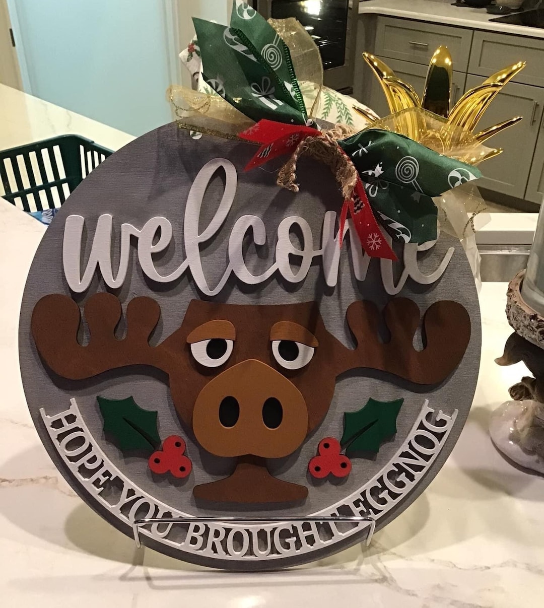 Welcome Moose Door Hanger, Handcrafted Rustic Outdoor Decor, Wooden ...