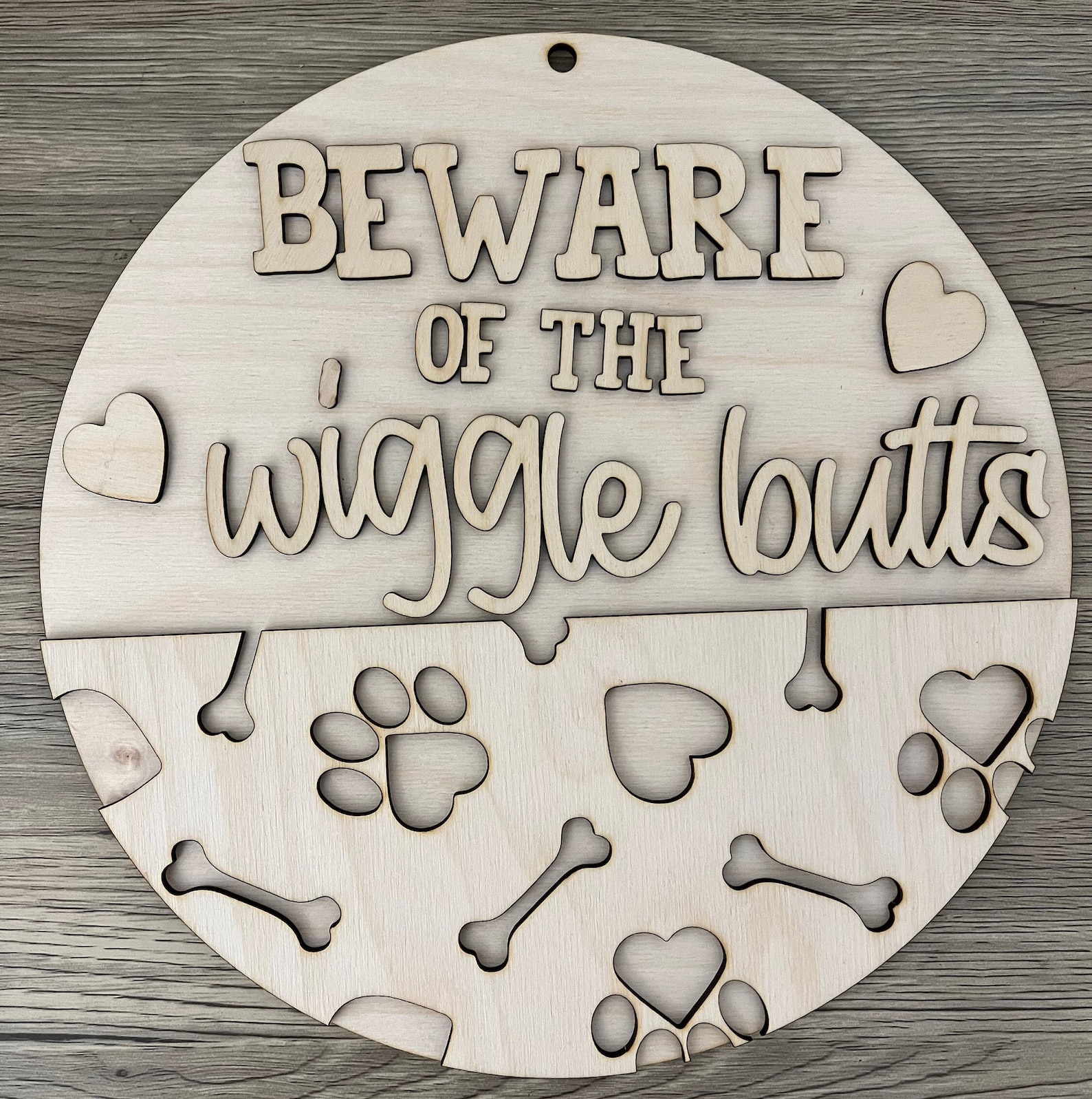 Beware of the Wiggle Butts Door Round Hanger, Handcrafted Wooden Sign ...