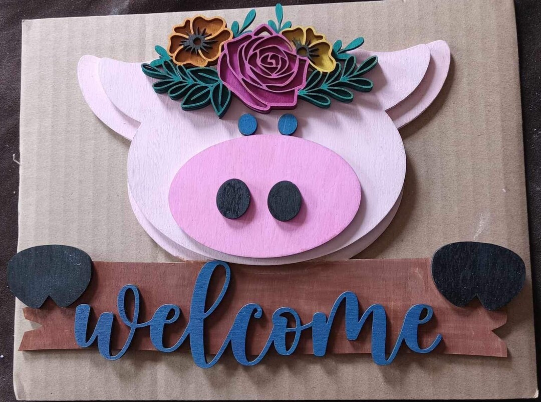 Pig Welcome Sign, Handcrafted Wooden Farmhouse Decor, Charming Porch ...