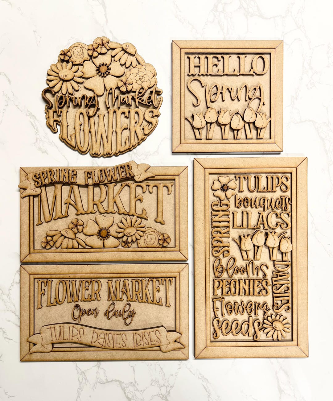 Spring Flower Sign Bundle – Floral Wall Art Set – Spring Home Decor ...