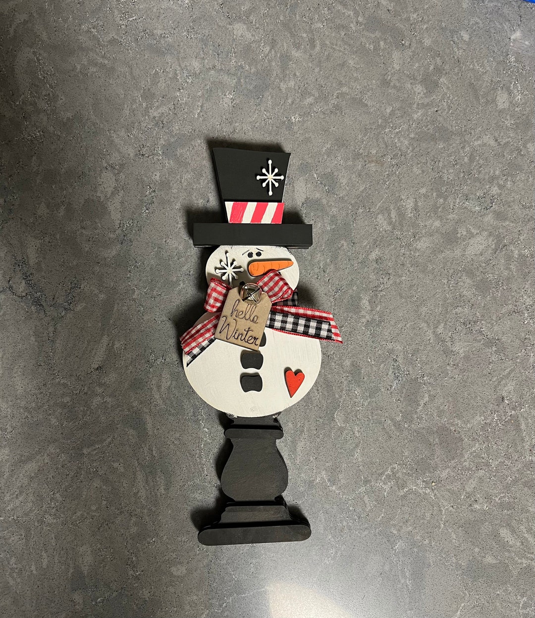 Spindle Standing Snowman, Handcrafted Wooden Christmas Decor, Rustic ...