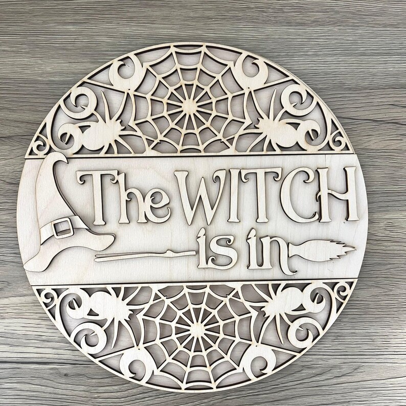 The Witch is in Round Door Hanger, Handcrafted Halloween Decor, Spooky ...