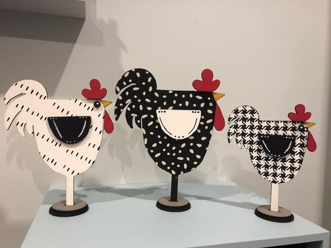 Trio Chickens Decor | Set of Three Handmade Chicken Figurines | Rustic ...