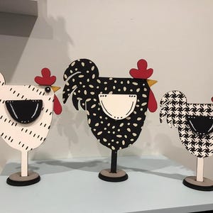 Trio Chickens Decor | Set of Three Handmade Chicken Figurines | Rustic ...