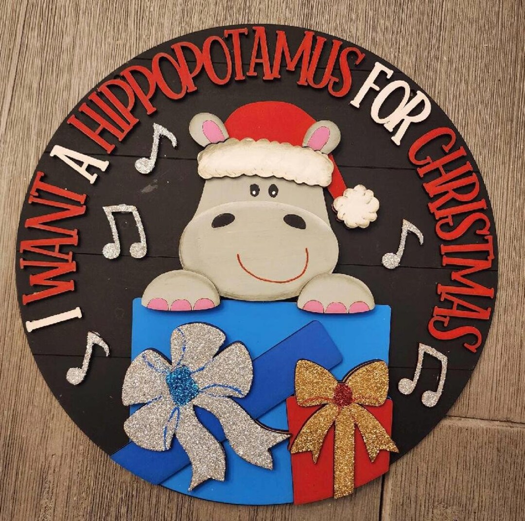 Hippopotamus Christmas Door Hanger - Festive Holiday Decoration,diy - Etsy