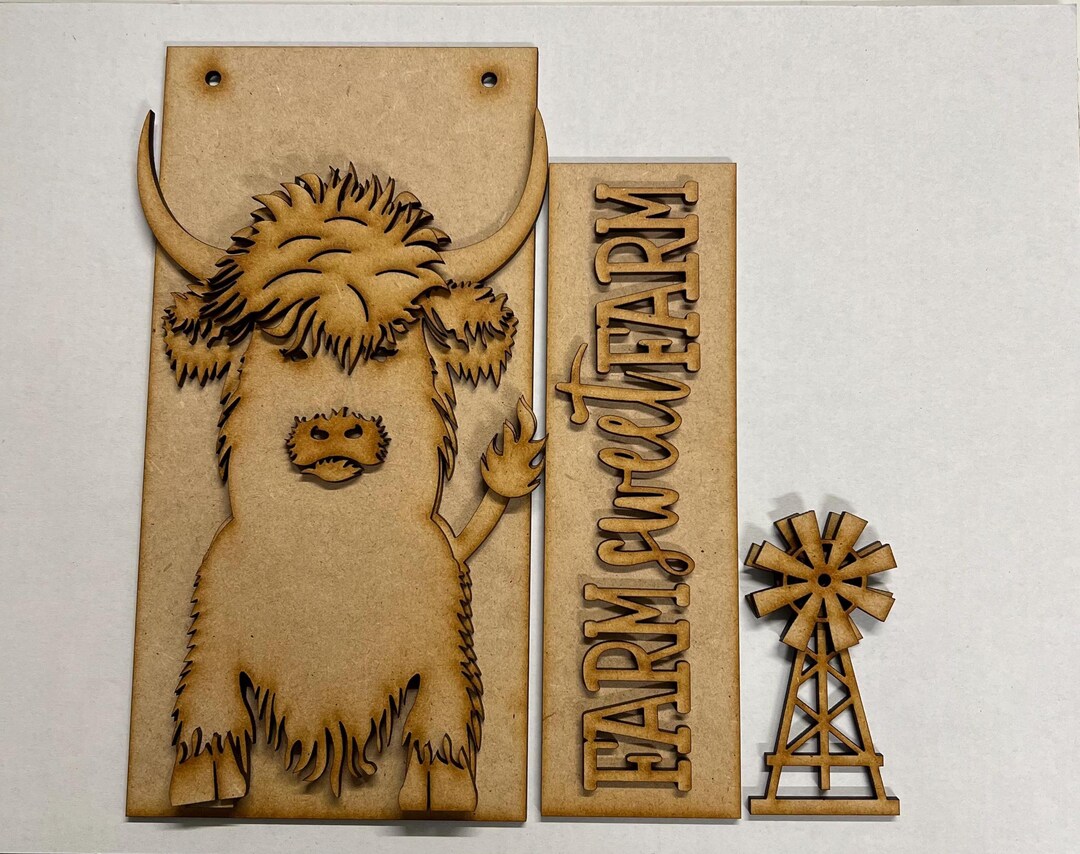 Interchangeable Highland Cow Post Sign – Customizable Farmhouse Decor ...
