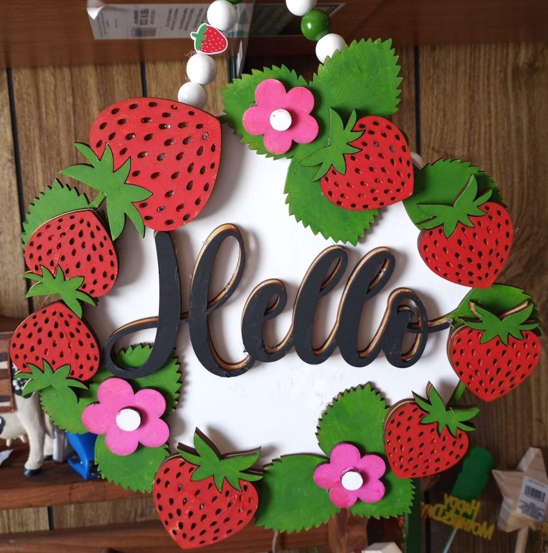 Strawberry Front Door Decor, Strawberry Door Hanger, Hello Strawberry ...