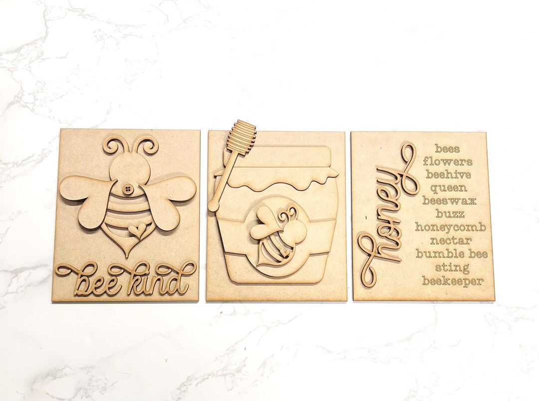 Interchangeable Honey Bee Trio Signs – Rustic Wooden Bee Decor ...