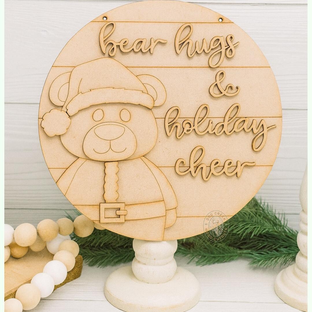 Bear Christmas Door Hanger – Rustic Holiday Porch Sign, Winter Bear ...