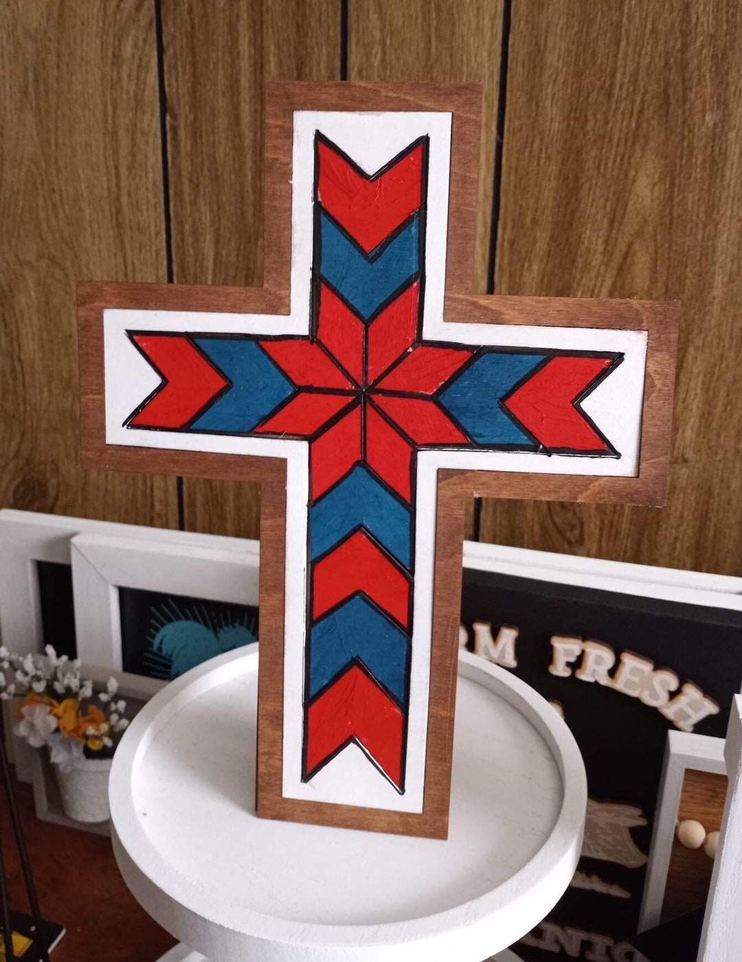 Cross Barn Quilt, Handcrafted Wooden Religious Decor, Rustic Farmhouse ...