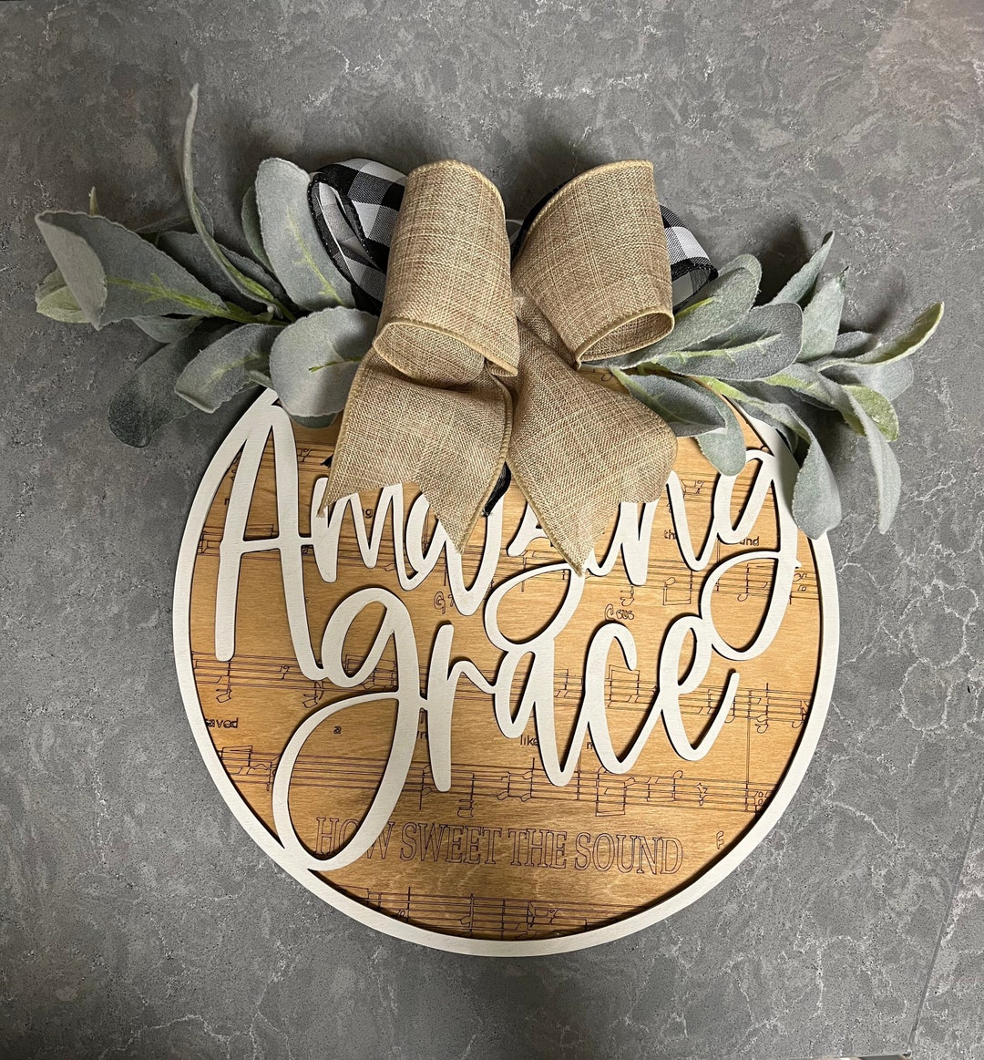 Amazing Grace Door Hanger, Handcrafted Wooden Inspirational Sign ...