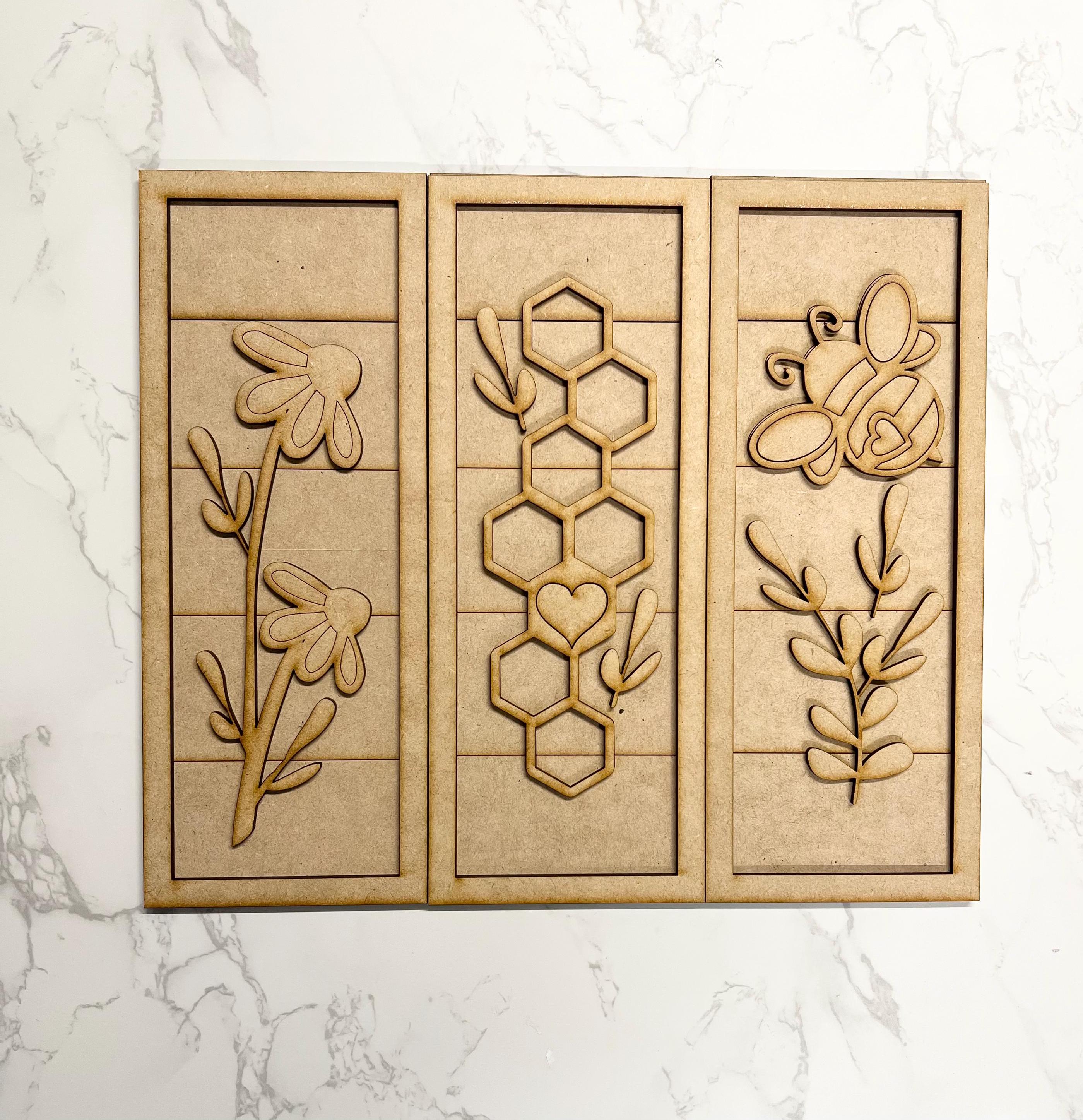 Vertical Sign Trio - Bee Decor Set, Wooden Bee Signs, Farmhouse Wall ...