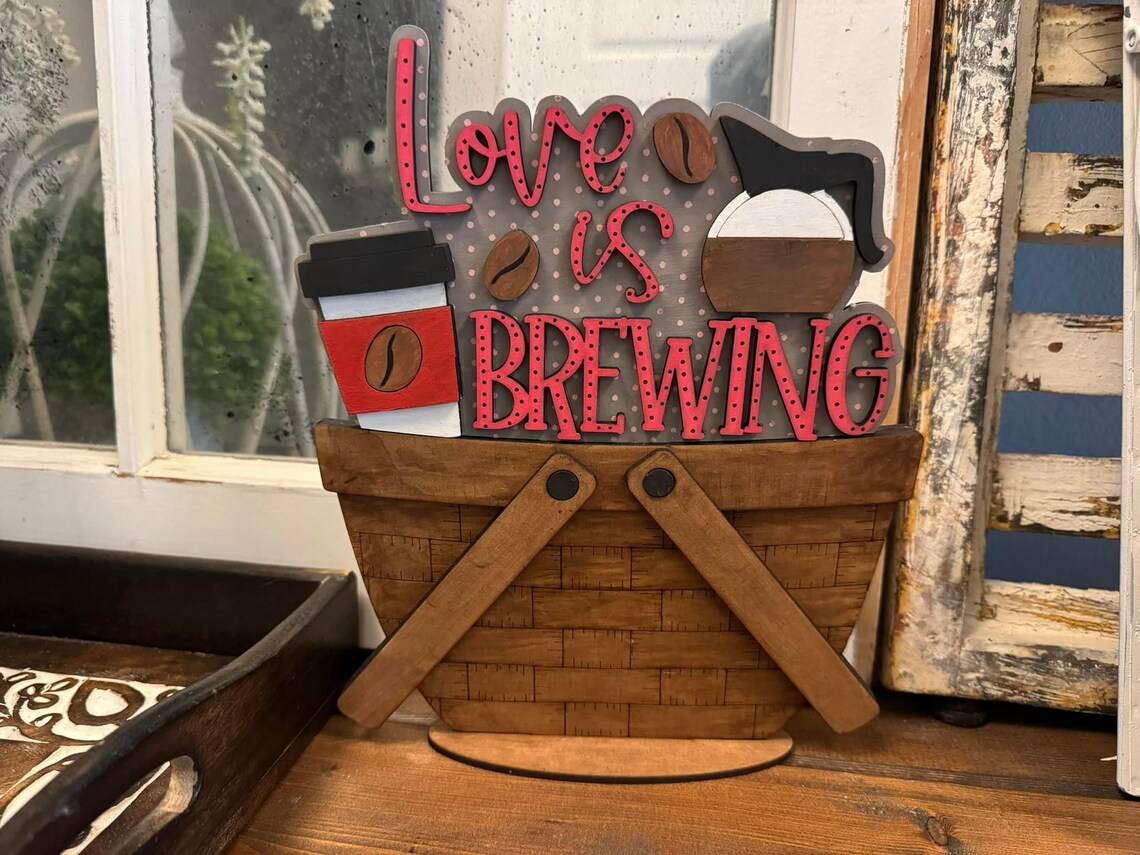 Interchangeable 'love is Brewing' Flower Basket Insert – Customizable ...