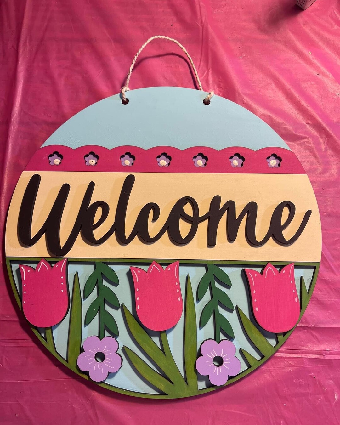 Welcome Tulip Flower Door Round - Handcrafted Spring Door Decor - Etsy