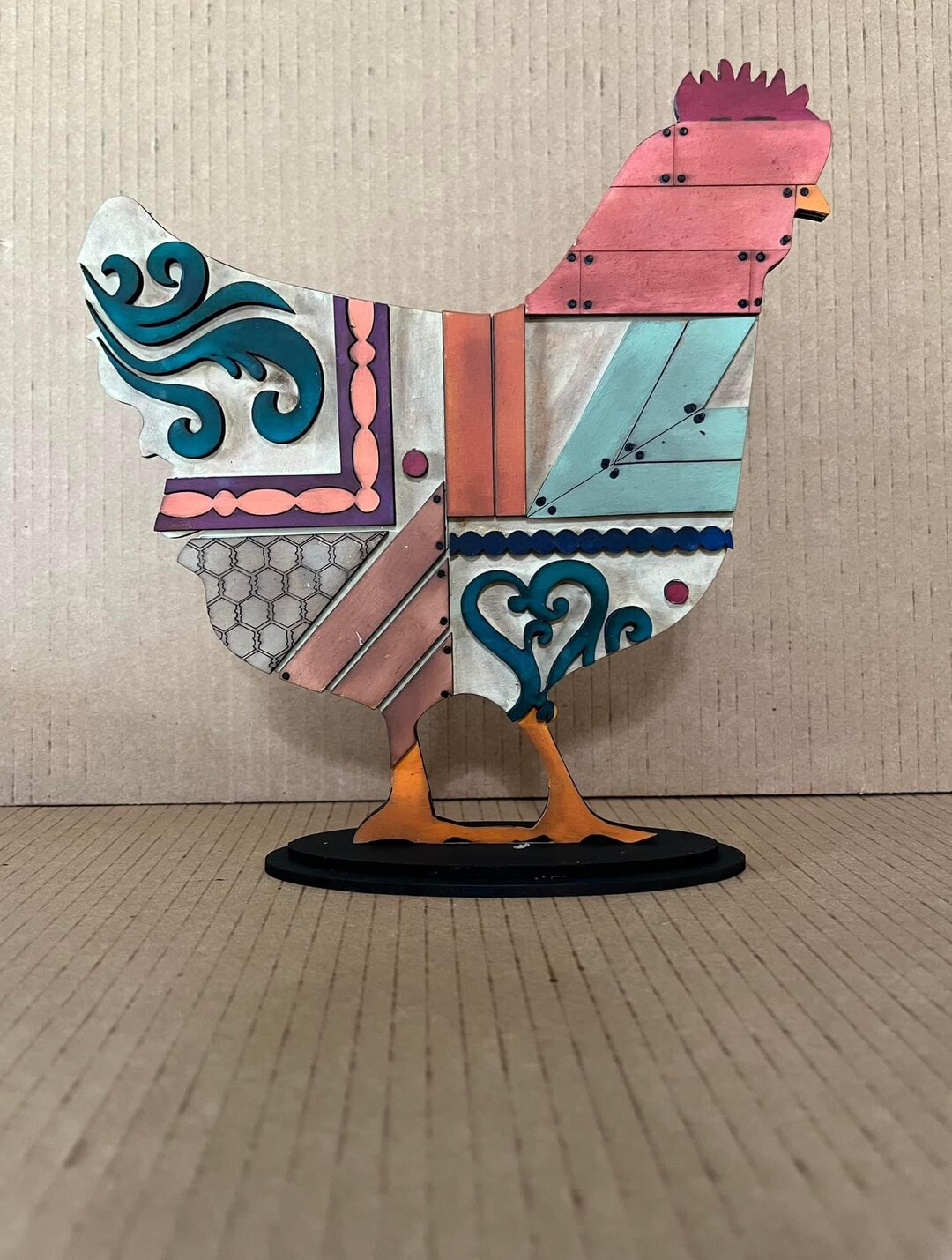 Vintage Rustic Chicken Shelf Sitter, Handcrafted Farmhouse Decor ...