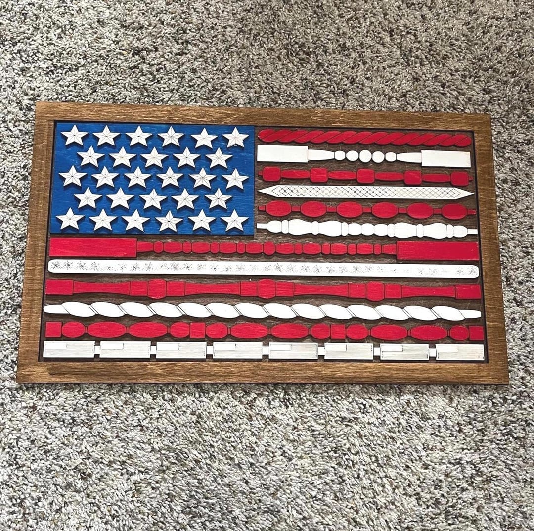 Spindle Flag, Handcrafted Wood Americana Decor, Rustic Patriotic Wall ...