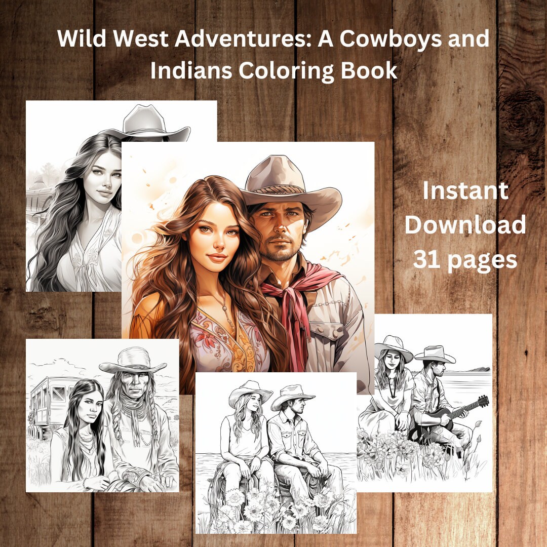 Wild West Adventures: A Cowboys and Indians Grayscale Coloring Book - Etsy