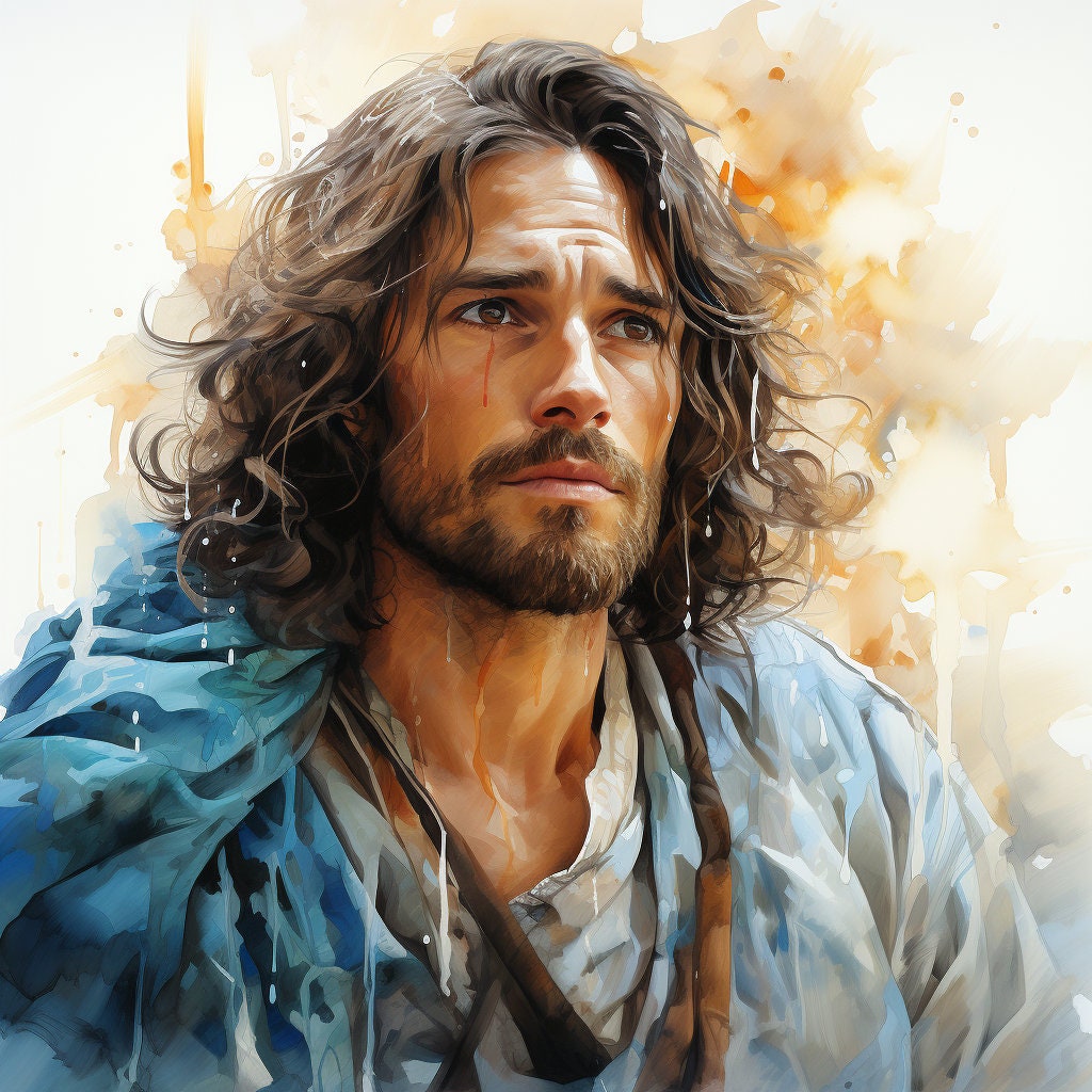 Peaceful Jesus in Watercolor: Detailed Sketch of the Savior Praying in ...