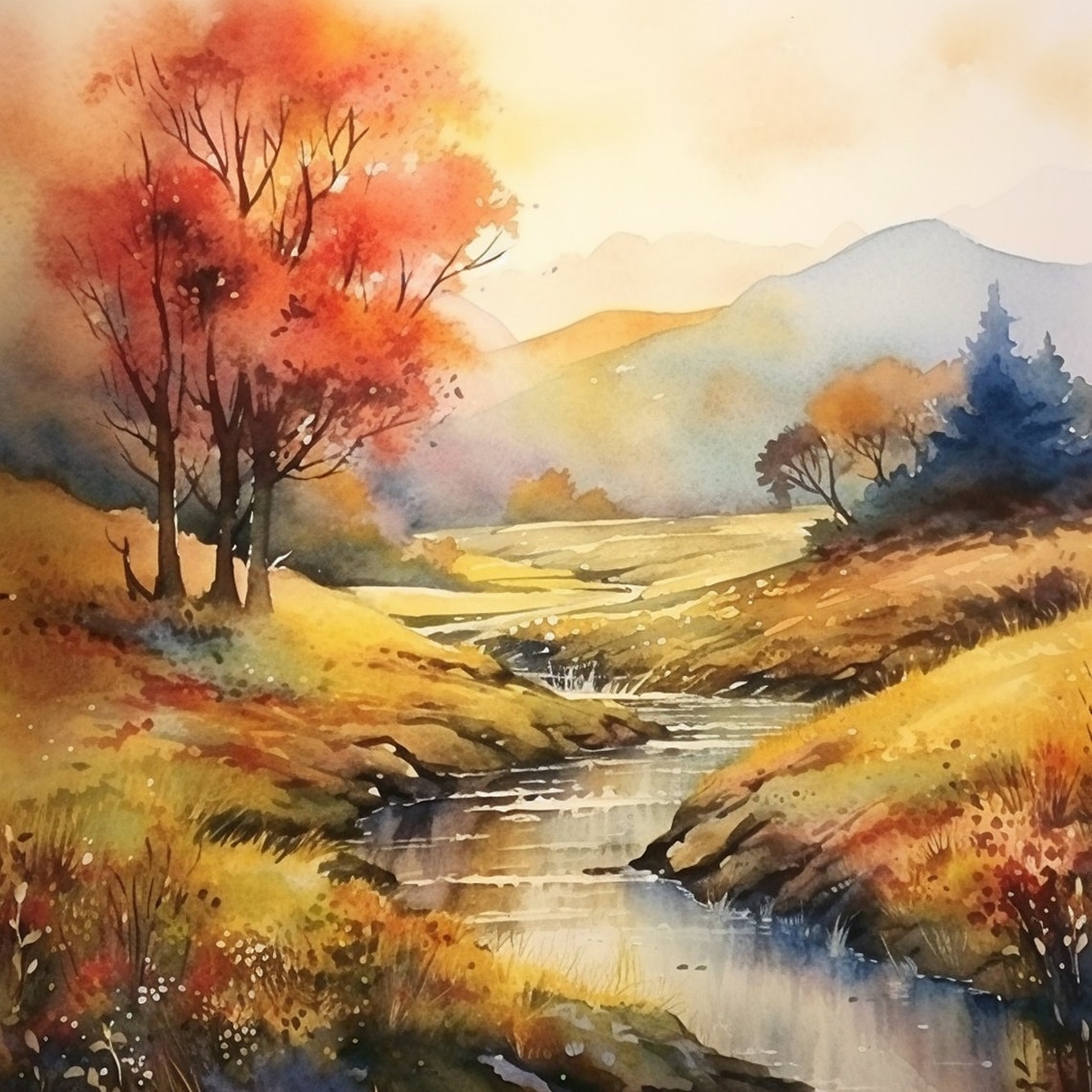 Watercolor Landscape Digital Download, Instant Download - Etsy