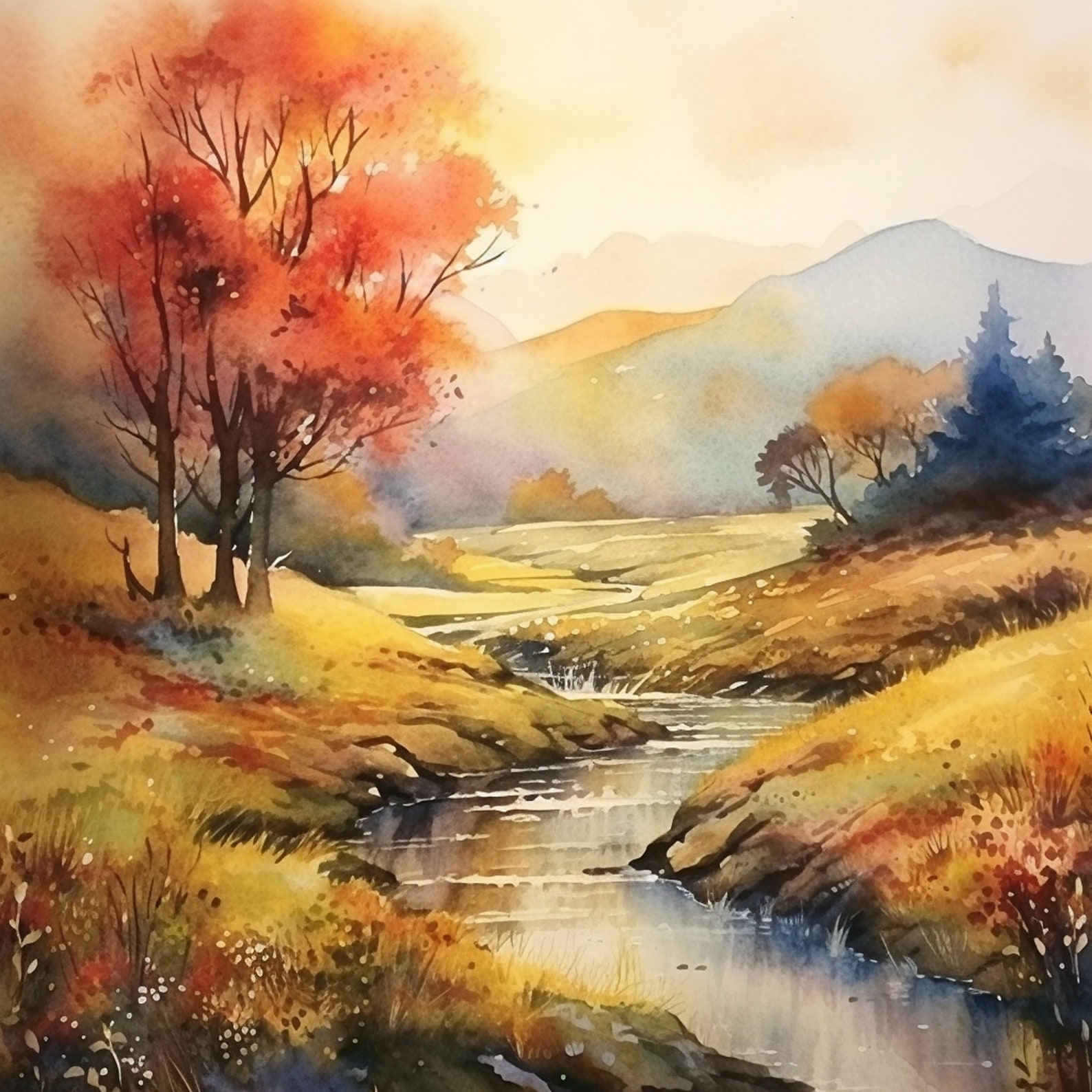 Watercolor Landscape Digital Download, Instant Download - Etsy