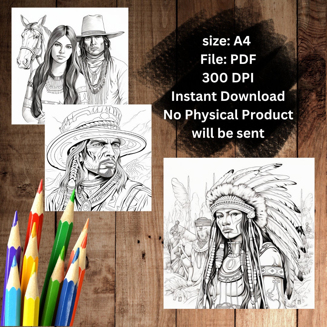 Wild West Adventures: A Cowboys and Indians Grayscale Coloring Book - Etsy