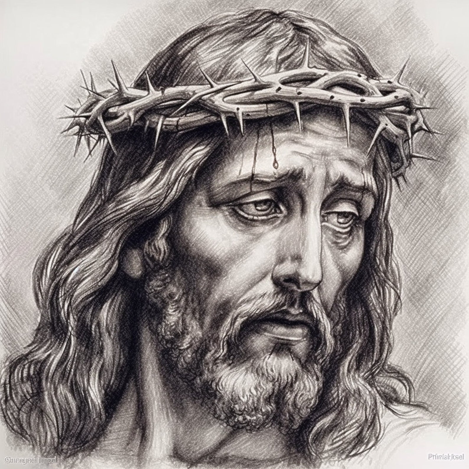 Jesus Sketch Digital Printable Download Religious Artwork for Home ...