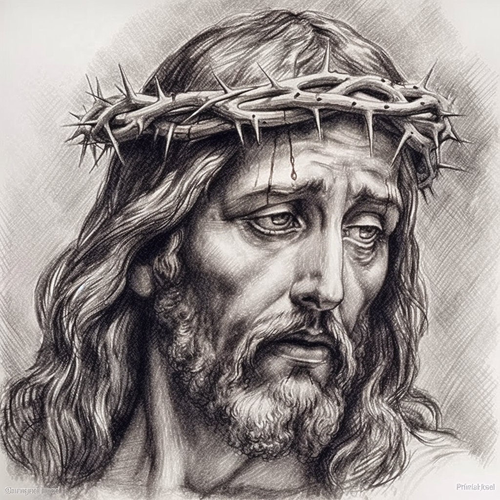 Jesus Sketch Digital Printable Download Religious Artwork for Home ...
