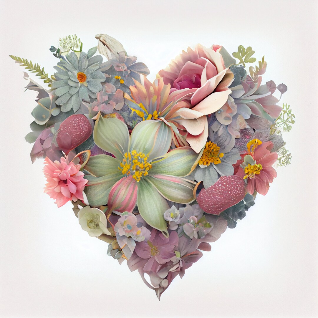 Love Blooms Eternal: Digital Art Floral Heart Print 3 - Etsy