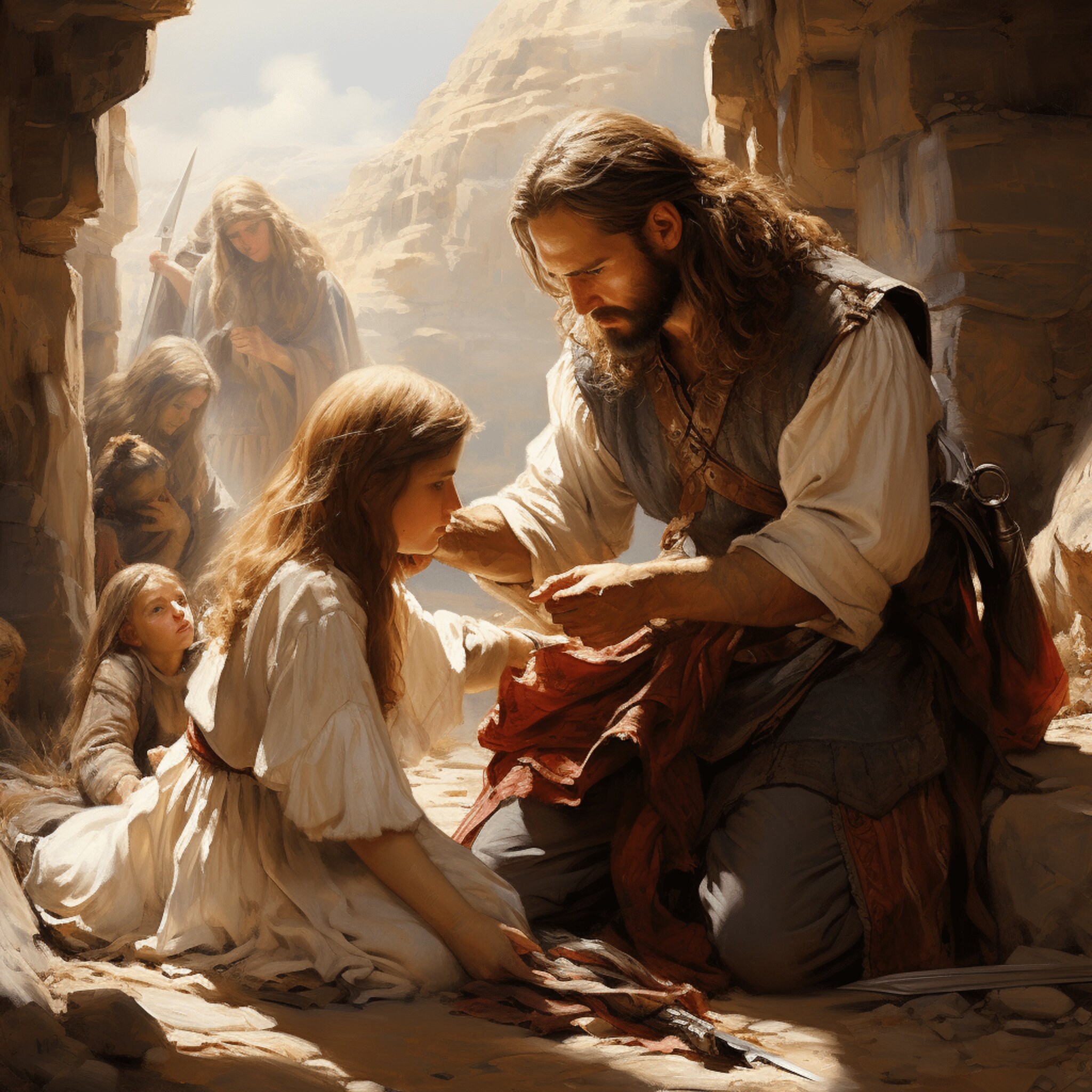 Mary and Martha With Jesus - Instant Download | Bible Story Art ...