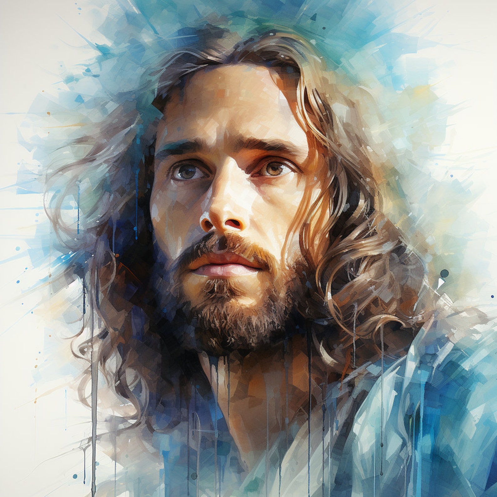 Peaceful Jesus in Watercolor: Detailed Sketch of the Savior Praying in ...