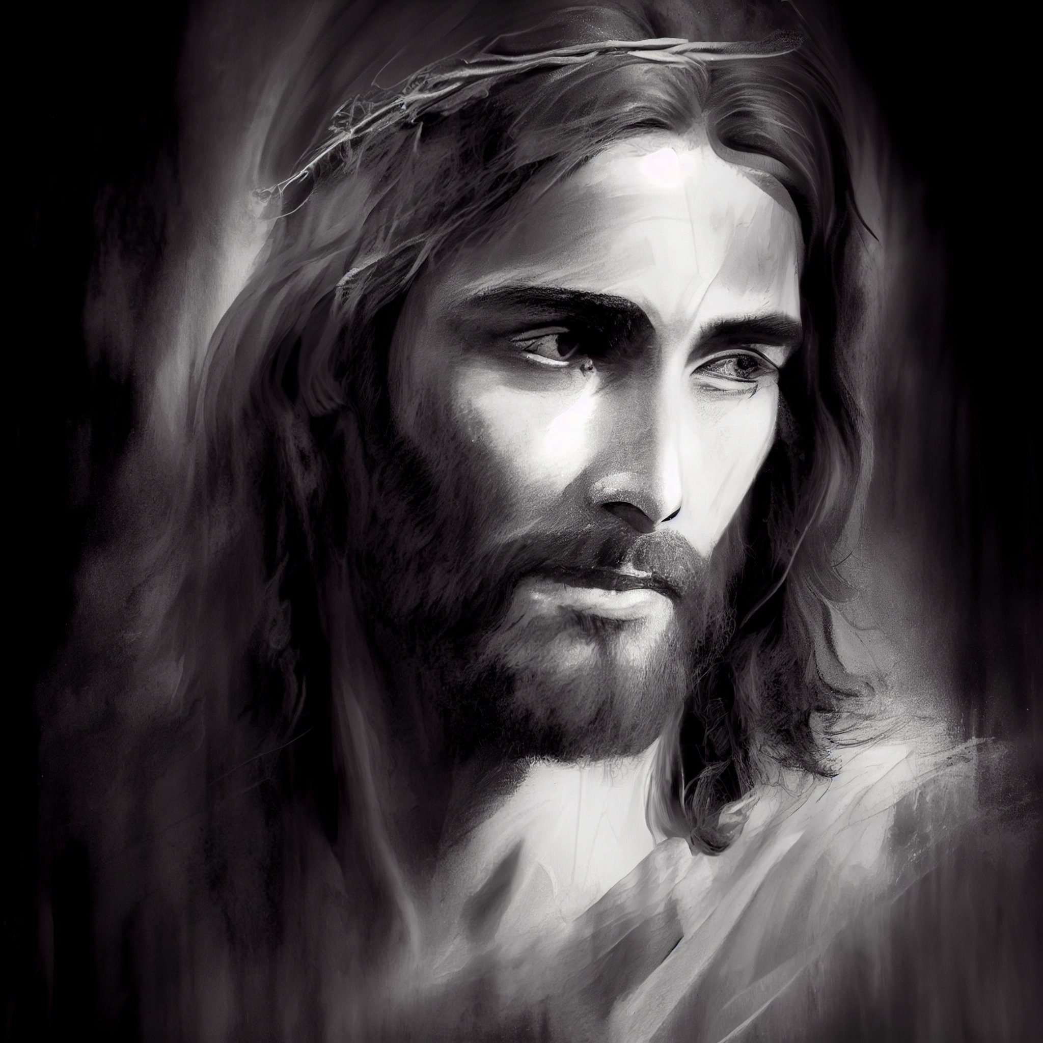 Jesus In Black And White Printable Art Etsy