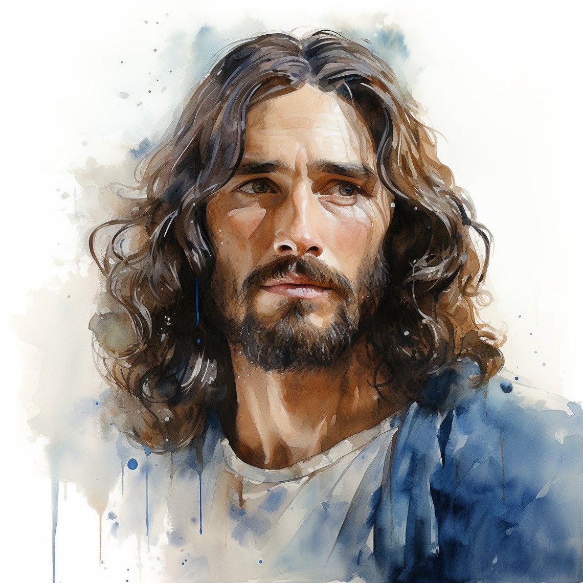 Peaceful Jesus in Watercolor: Detailed Sketch of the Savior Praying in ...