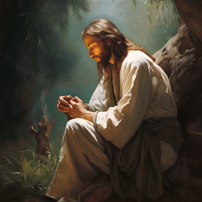 Experience the Serenity of Faith With Our 'jesus Praying' Digital Art ...