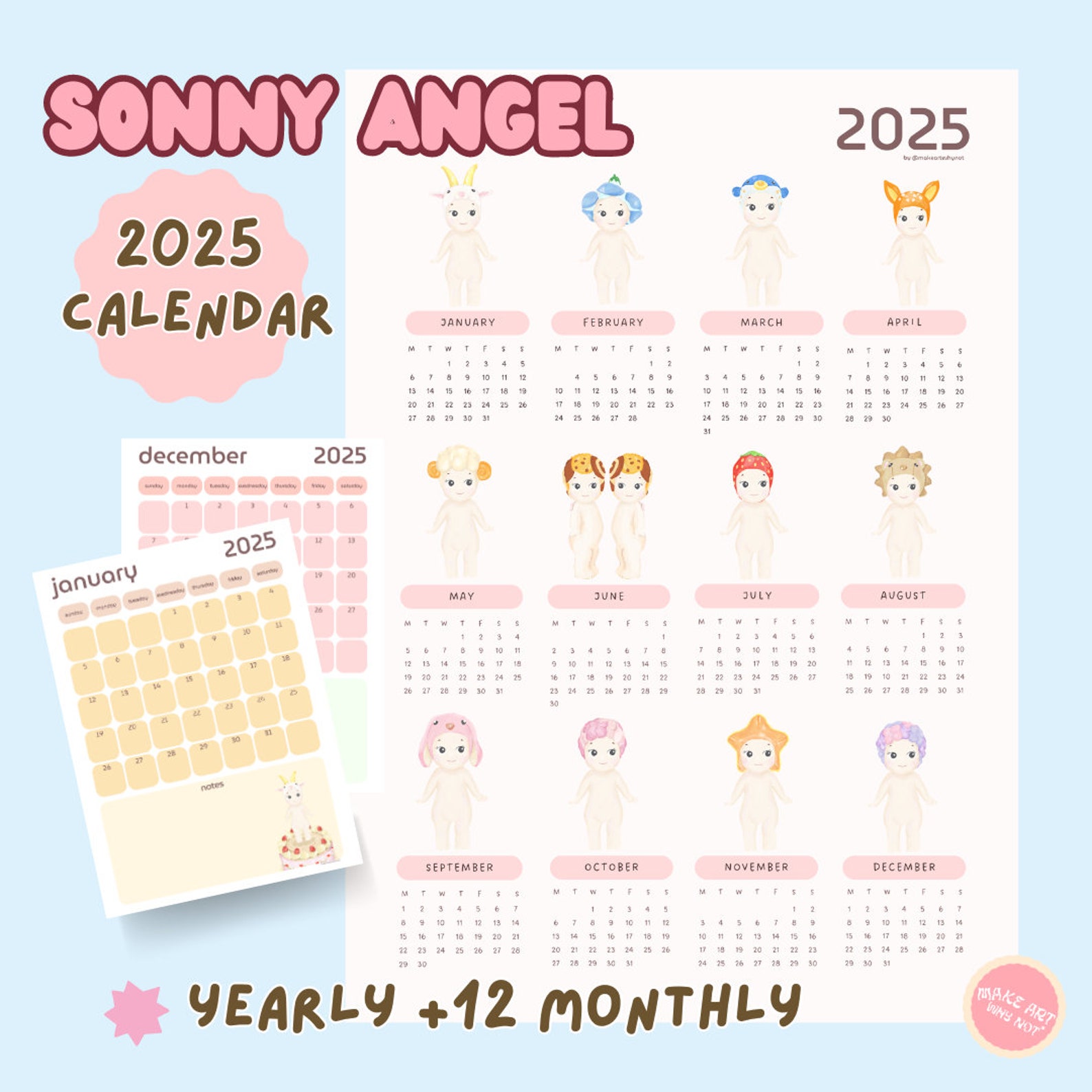 Sonny Angel 2025 Twelve Month Calendar Bundle DIGITAL Cute Printable ...