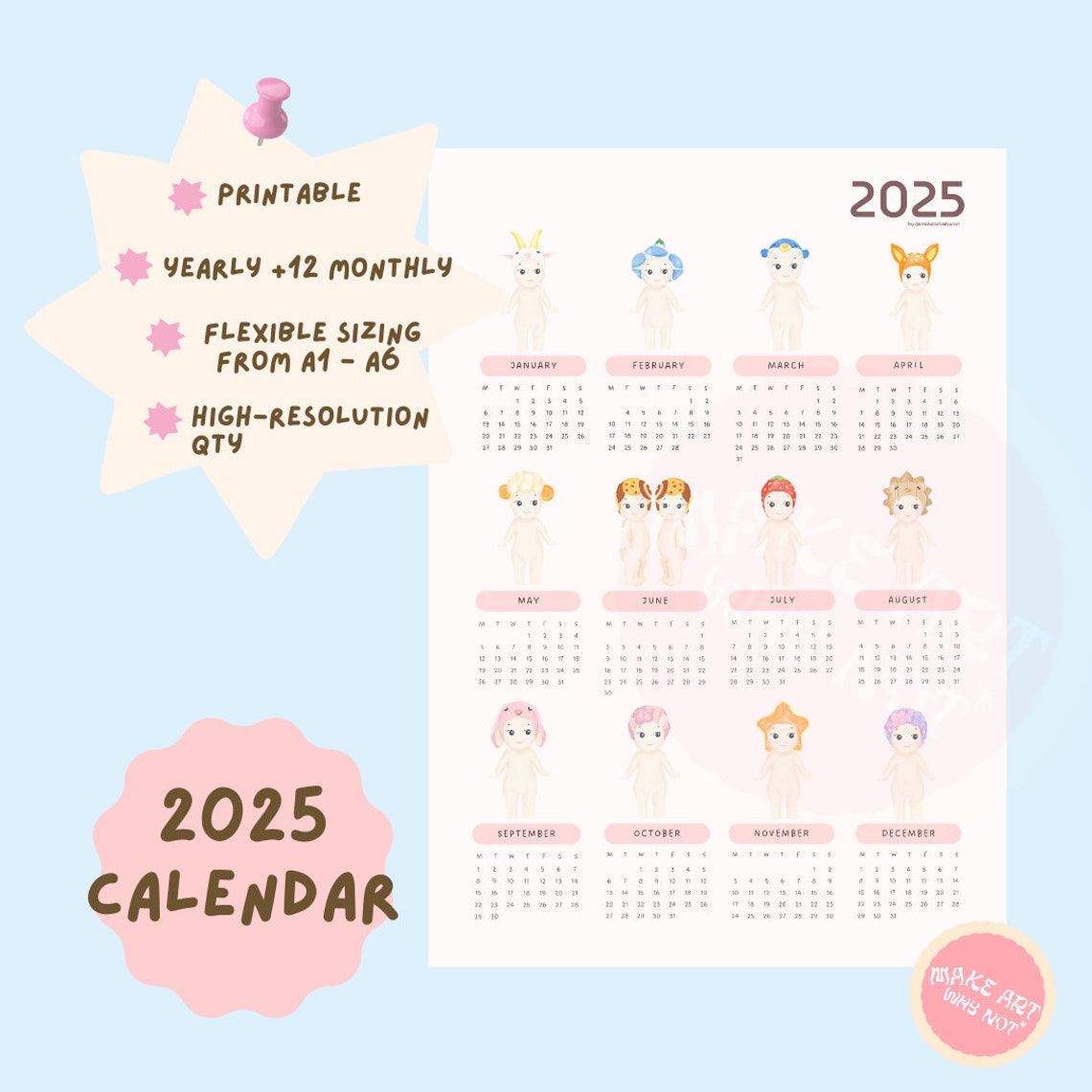 Sonny Angel 2025 Twelve Month Calendar Bundle DIGITAL Cute Printable ...