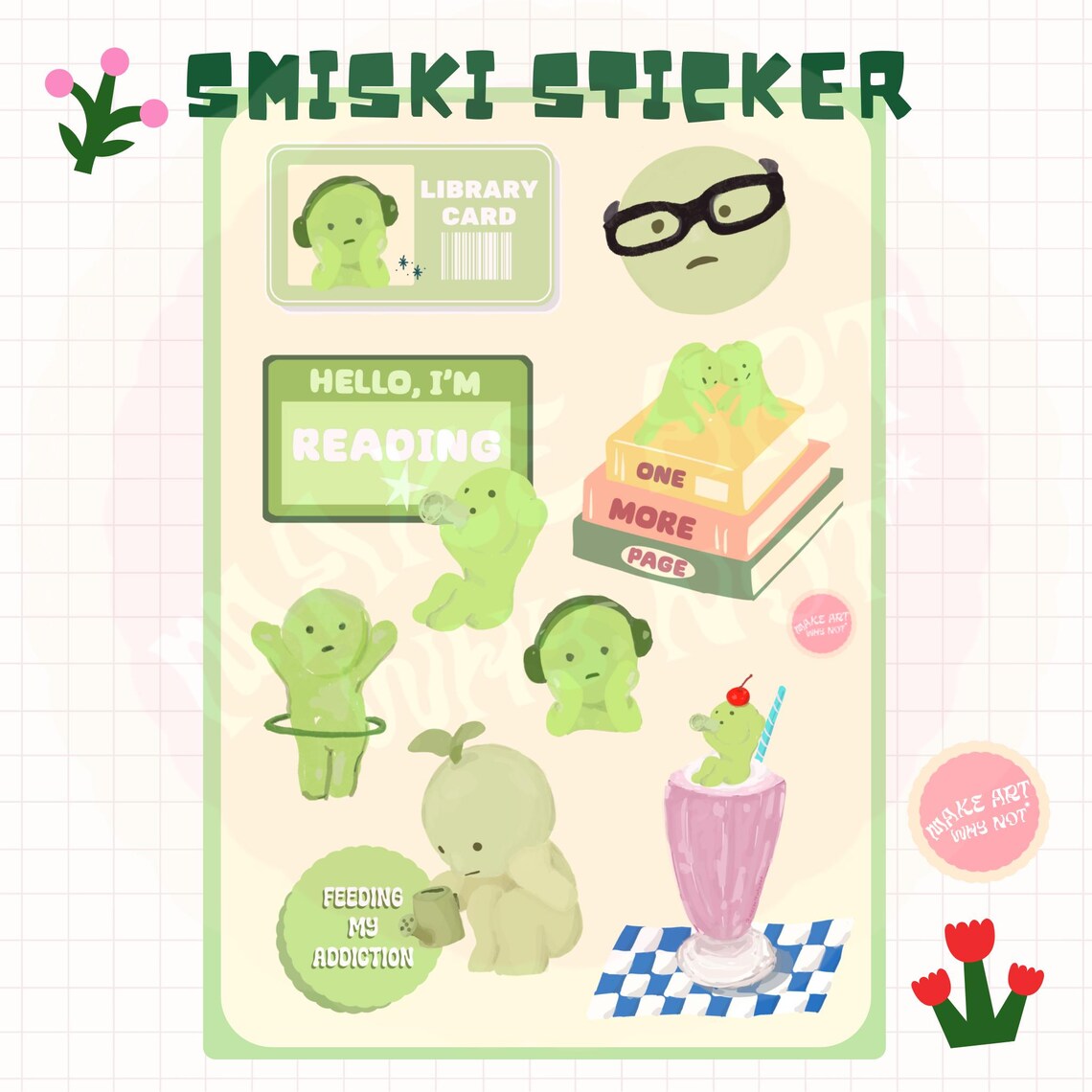 SMISKI Illustration DIGITAL Stickers Pack Kindle Book Lovers Library ...