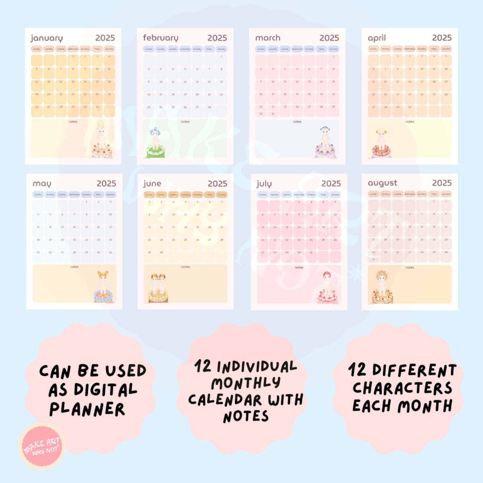 Sonny Angel 2025 Twelve Month Calendar Bundle DIGITAL Cute Printable ...