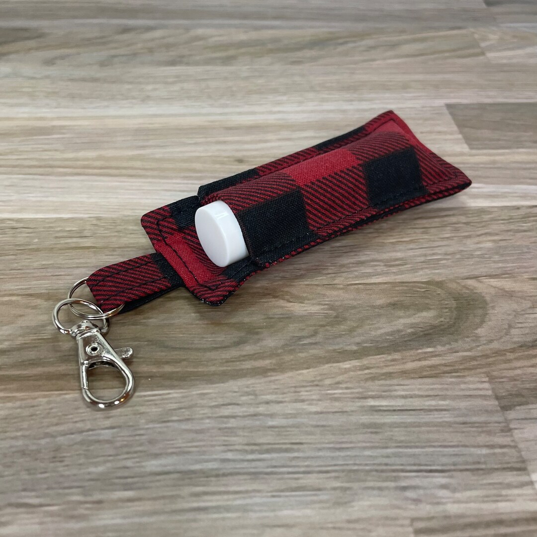 Lip Balm Holder Keychain W Lip Balm, Red Buffalo Plaid, Cosmetic Lip ...