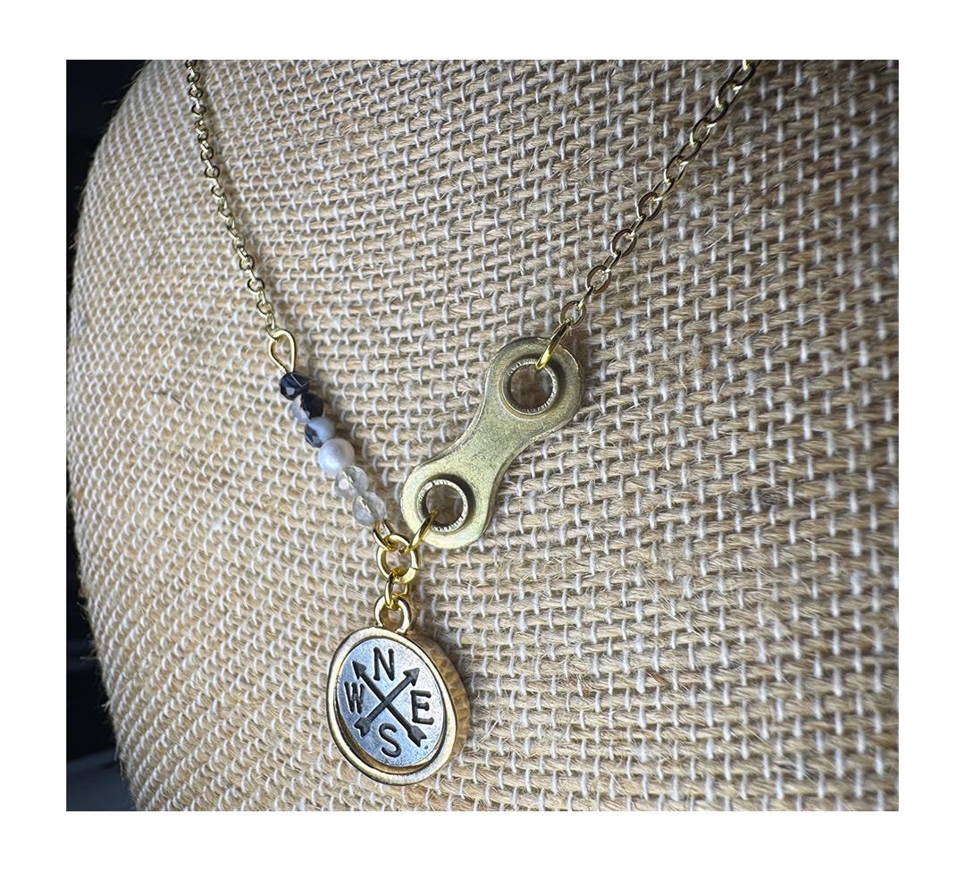 Compass & Gemstones Gold Bike Chain Link Necklace - Etsy